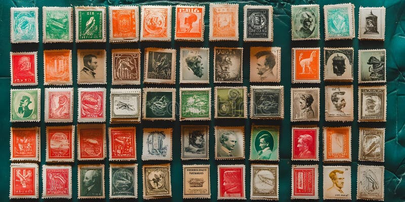 Collection of Diverse Stamps in Grid Pattern Stock Illustration ...