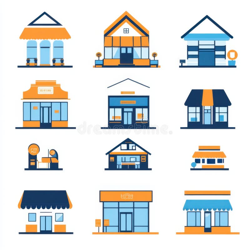 Collection of Diverse Store Fronts - Icon Set Stock Illustration ...