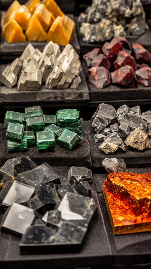 Collection of Diverse and Vibrant Mineral Specimens Stock Illustration ...