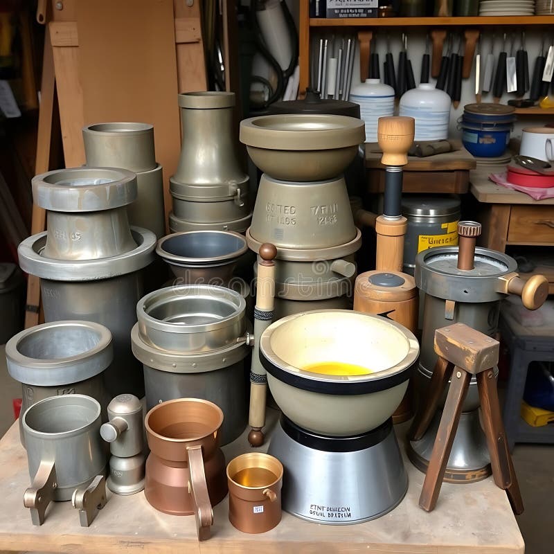 A Collection of DIY Casting Tools Including Molds Crucibles and Clamps ...