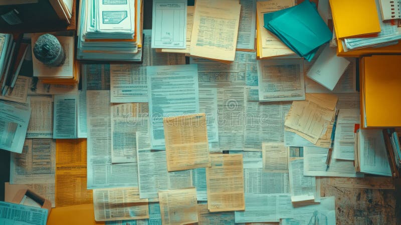 A Collection of Documents and Papers Scattered on a Surface Stock ...