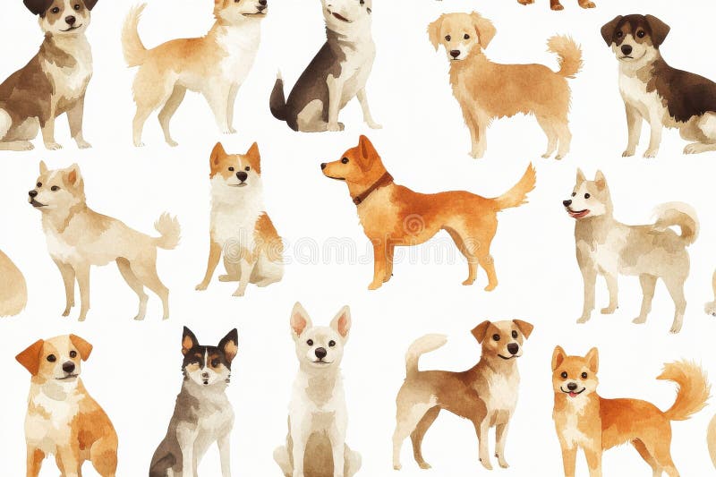A Collection of Dogs in Various Colors and Sizes are Shown in a Pattern ...