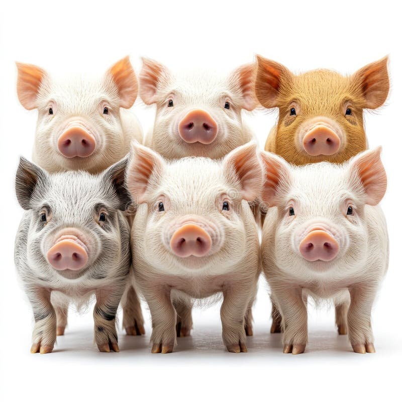 Collection of Domestic Pigs Standing in Side View, Isolated on White ...