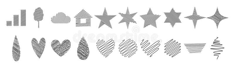 Collection of Doodle Line Scribble with Geometric Shape Stock Vector ...
