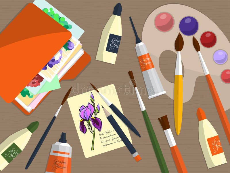 Collection of Drawing Tools and Folder with Papers on the Table. Stock ...