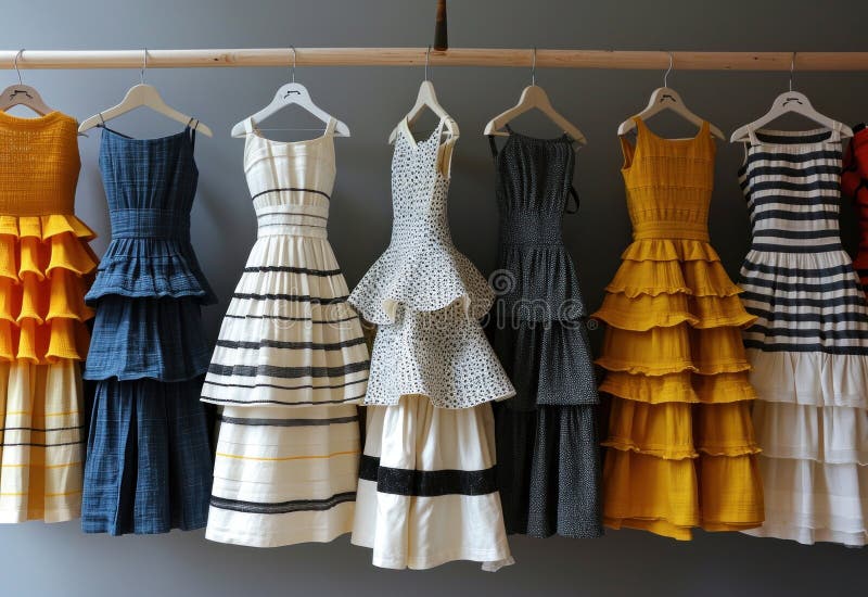 A Collection of Dresses are Hanging on a Rack Stock Illustration ...