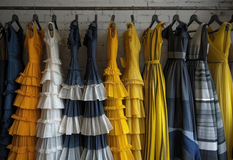 A Collection of Dresses are Hanging on a Rack Stock Illustration ...