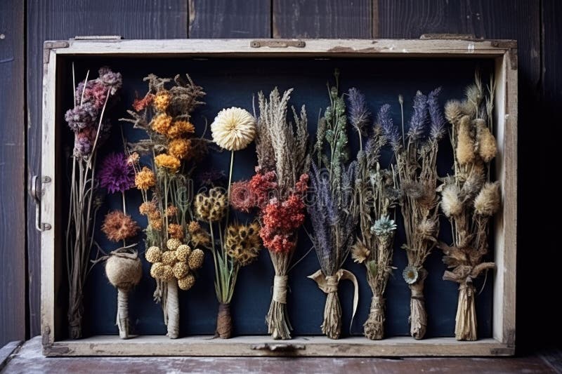 A Collection of Dried Flower Specimens in an Old Box Stock Photo ...