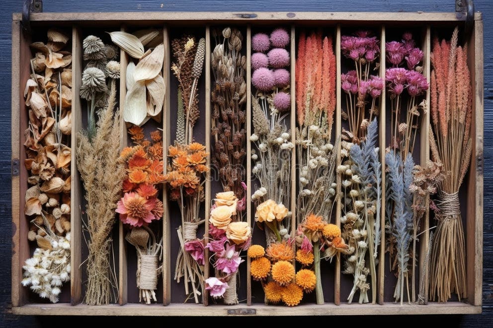 A Collection of Dried Flower Specimens in an Old Box Stock Photo ...