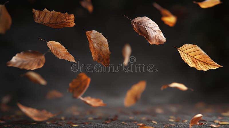 A Collection of Dried Leaves Falling in the Air Stock Illustration ...
