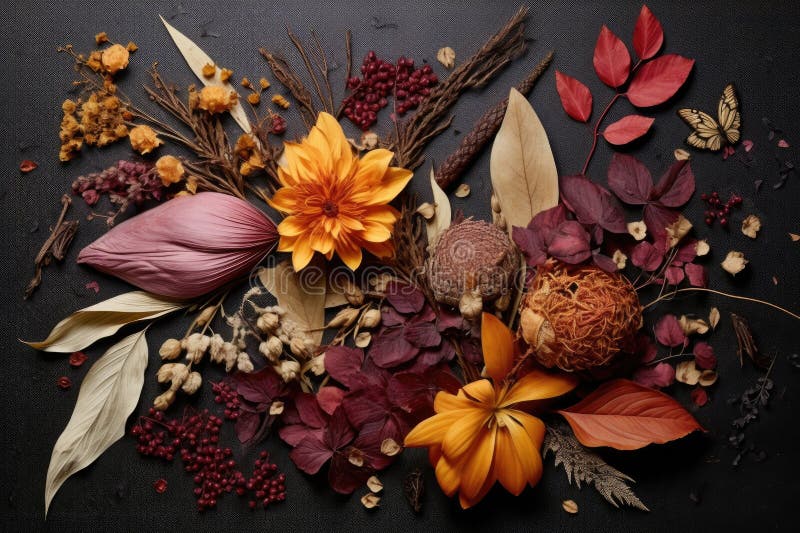 A Collection of Dried Leaves and Petals Creating a Natural Collage ...