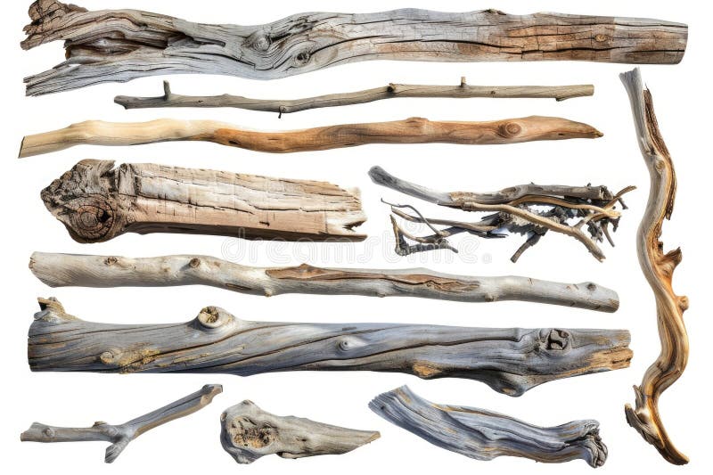 A Collection of Driftwood Sticks and Branches on a White Background ...