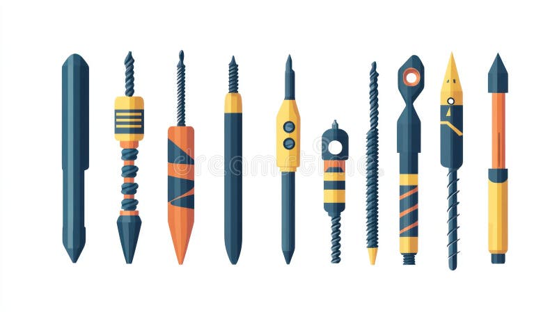 Collection of Drill Bits Illustration, a Diverse Set of Drilling Tools ...