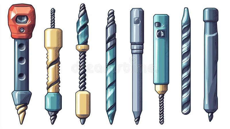 Collection of Drill Bits Illustration, a Variety of Tools for Drilling ...