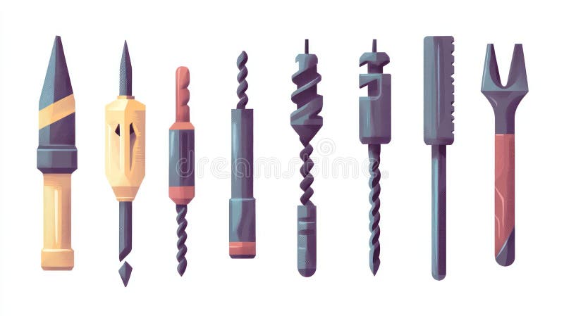 Collection of Drill Bits and Wrenches Illustration Stock Illustration - Illustration of hand ...