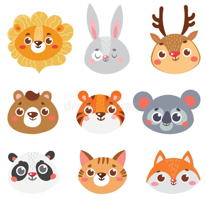 Collection Du Visage Animal Illustration de Vecteur - Illustration du ...
