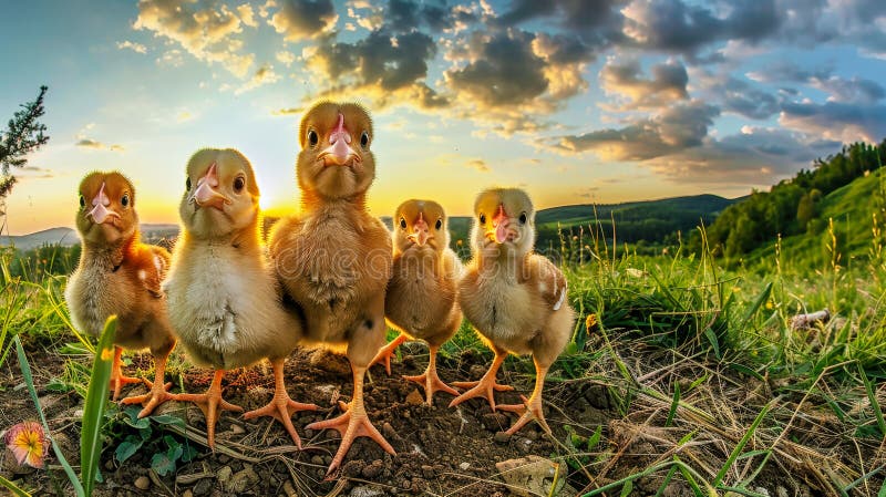 A Collection of Ducks Gathered on a Grassy Field, Standing and ...