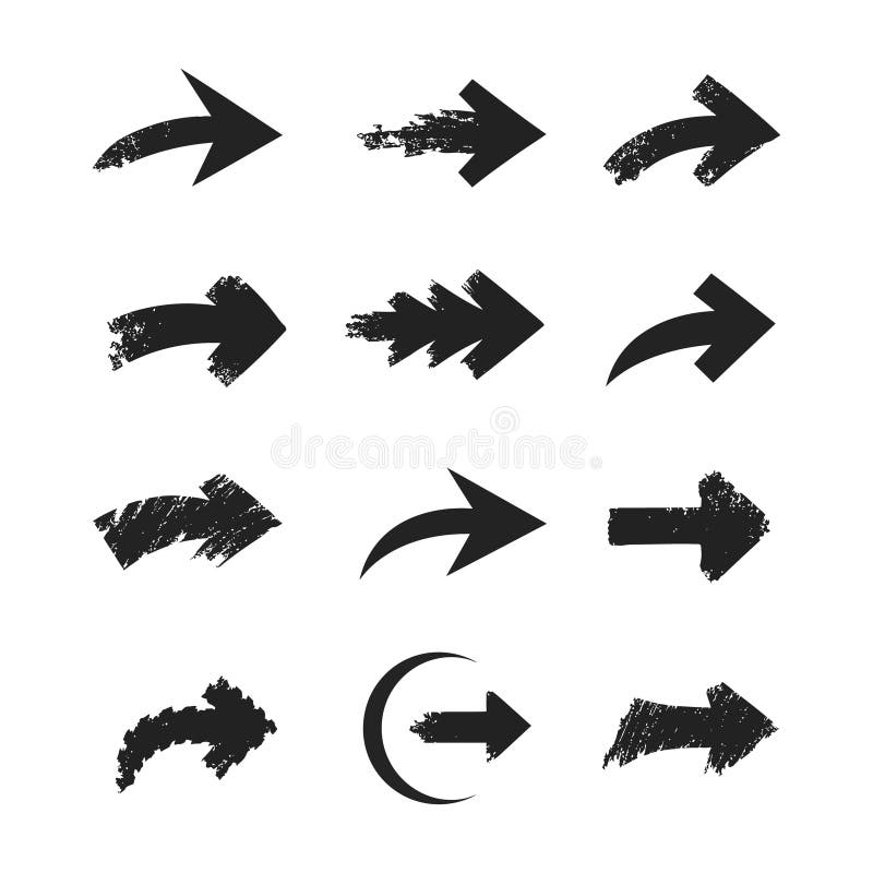 Collection of Dynamic Black Arrows in Various Styles Illustrating ...