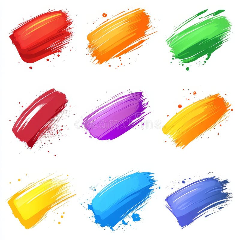 A Collection of Dynamic Brush Strokes in Paint Presented on a Plain ...