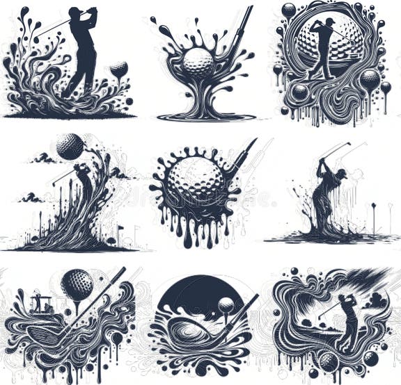 Artistic Collection of Dynamic Golf Scenes Featuring Fluid Splash ...