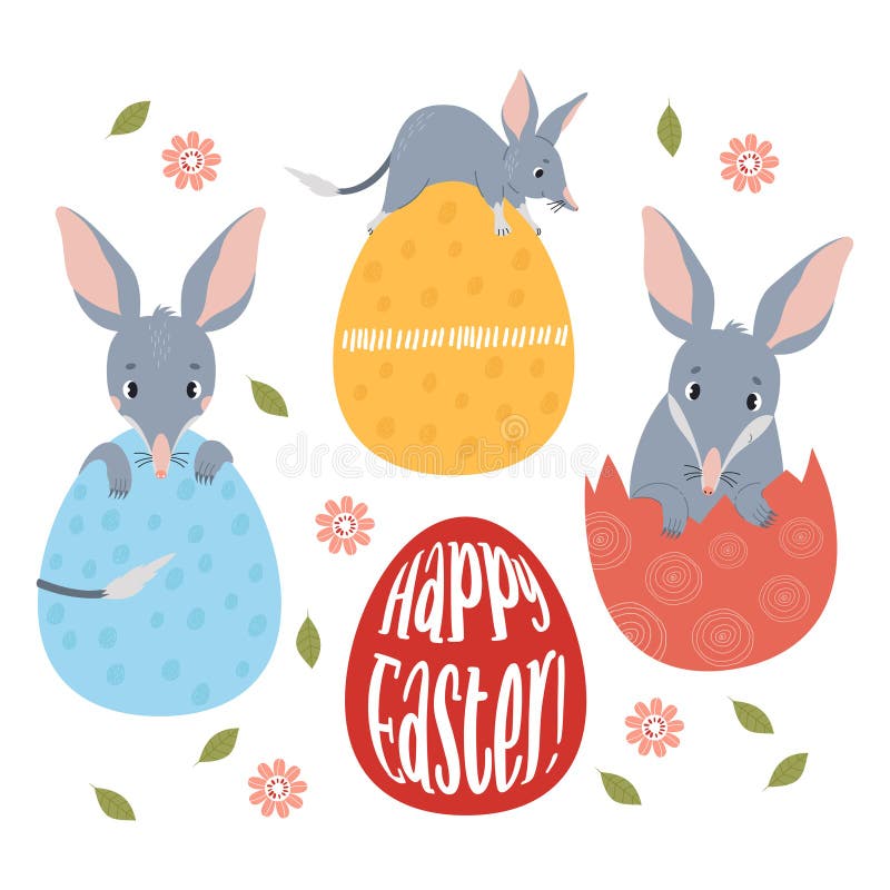Collection Easter Bilbies with Easter Eggs. Australian Cute Animal ...