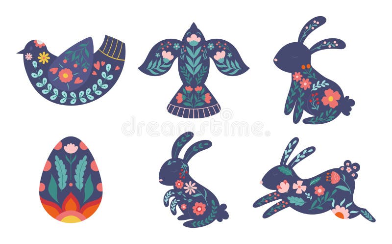 Collection of Easter Icons Featuring Traditional Folk-style Designs ...