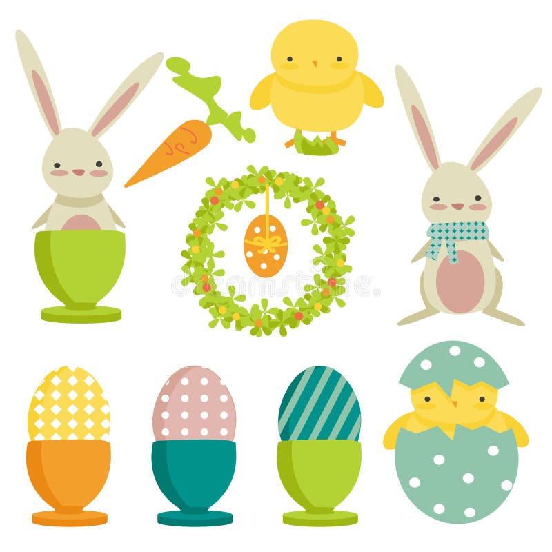 Cute Easter Stickers Isolated Stock Vector - Illustration of happy ...