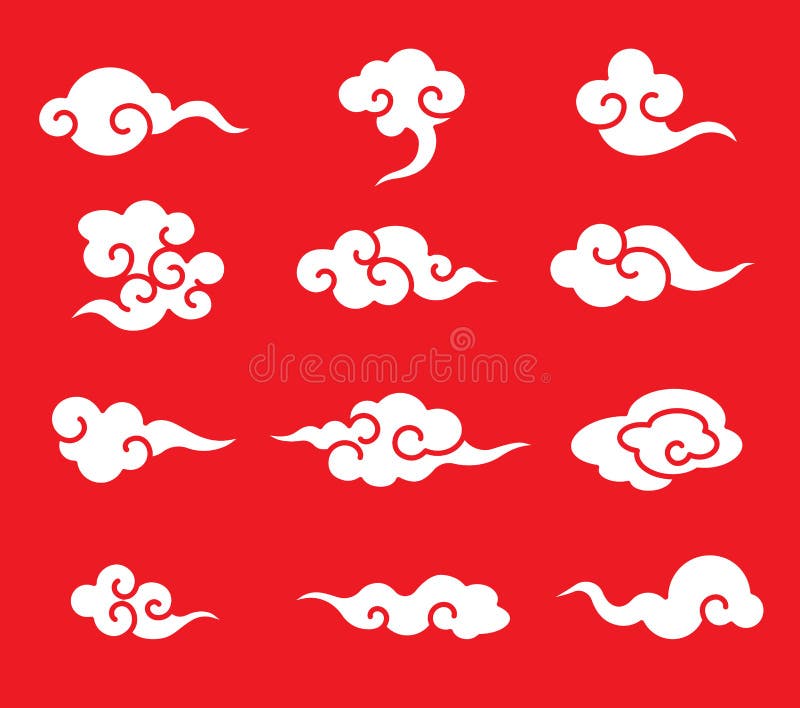 Collection of Chinese Cloud Pattern Set. Line Art Style Chinese Cloud ...