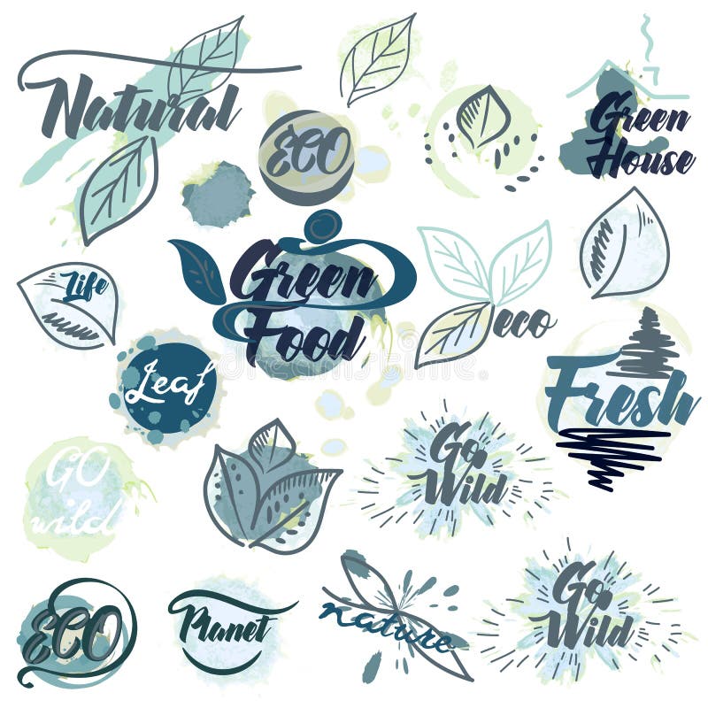 Collection of Eco Green Labels with Ink Spots Stock Vector ...