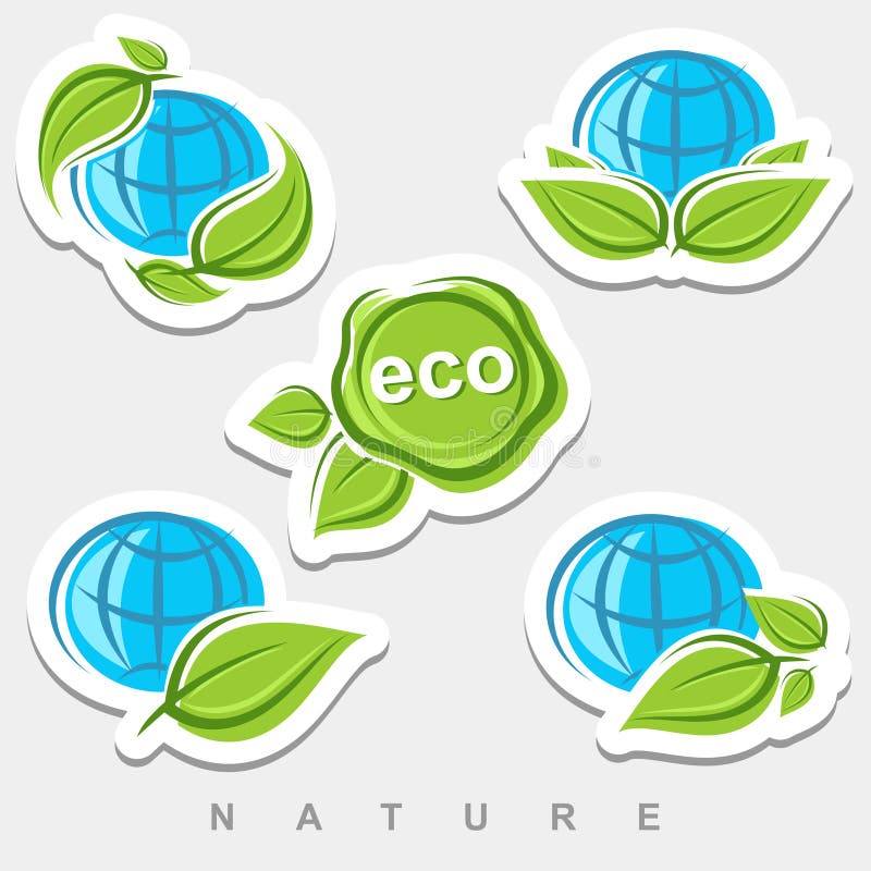 Collection of Ecology Stickers Stock Vector - Illustration of natural ...