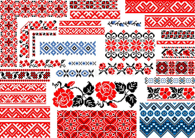 Set of Seamless Ethnic Patterns for Embroidery Stitch Stock Vector ...