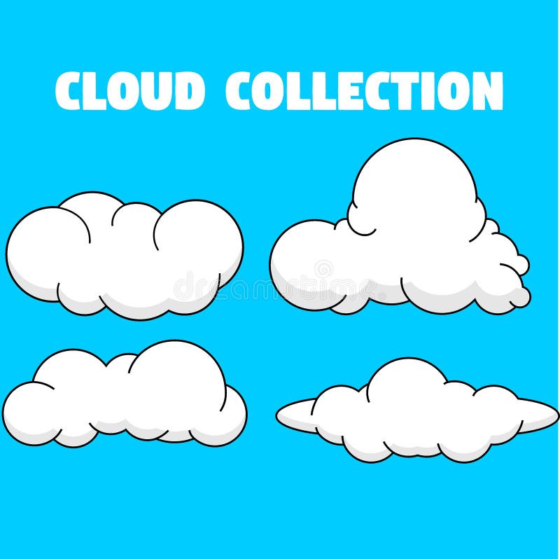 A Collection of Editable White Clouds with Black Outline and Shadow at ...