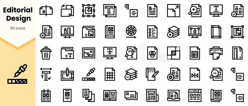 A Collection of Editorial Design Icons Featuring Diverse Formats and ...