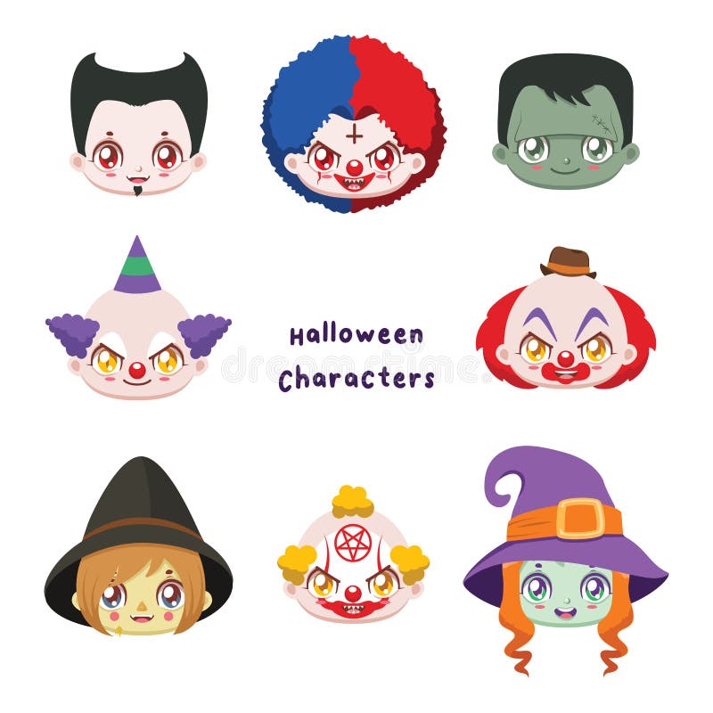 Collection of Eight Different Halloween Characters Stock Vector ...