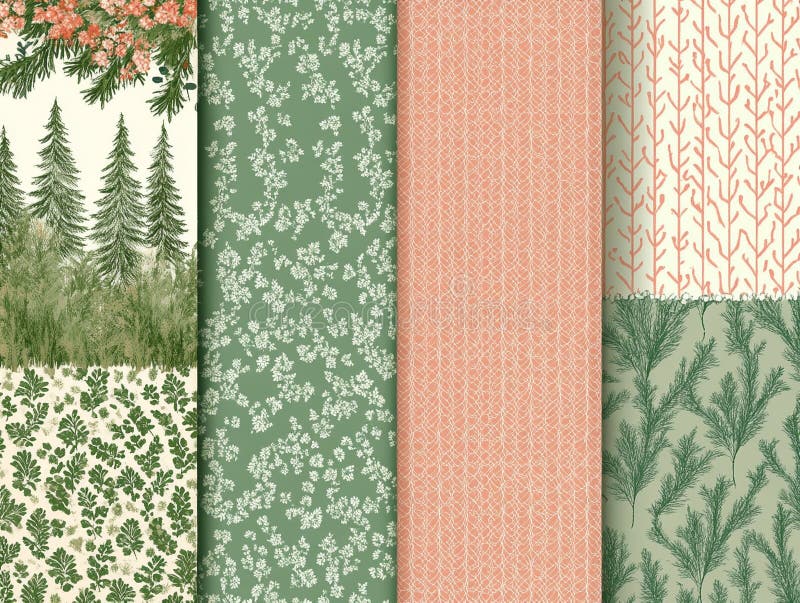 Delicate Seamless Patterns in Muted Colors Showcasing Cozy Cottagecore ...