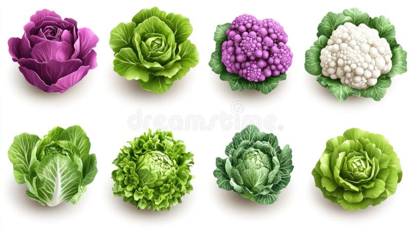 A Collection of Eight Different Types of Cabbage, Including Green ...