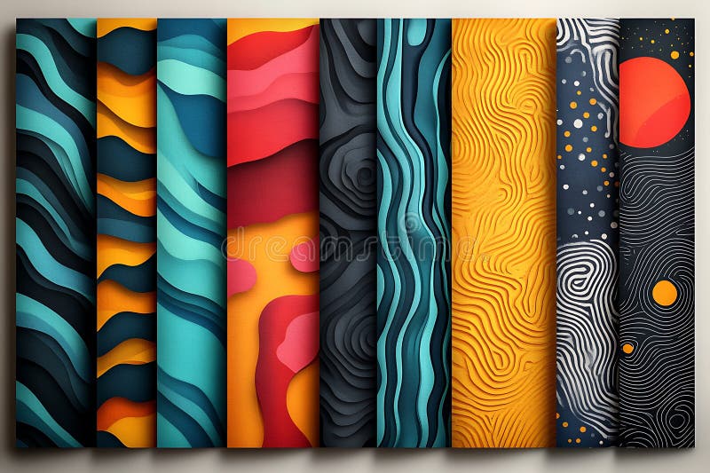 Abstract Layered Wave Patterns Colorful Modern Art Background Set Stock ...