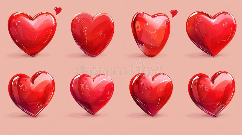 A Collection of Eight Red Heart Illustrations with Different Styles and ...