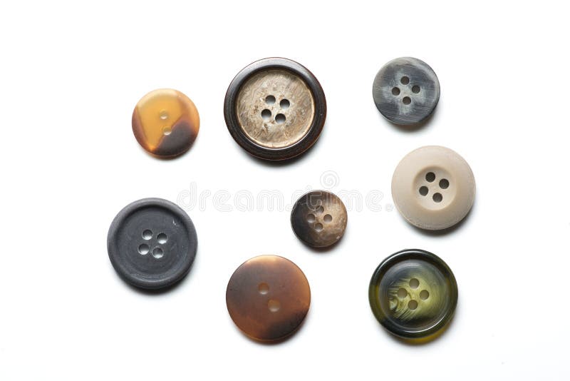 Collection of Eight Sewing Buttons on White Background Stock Image ...
