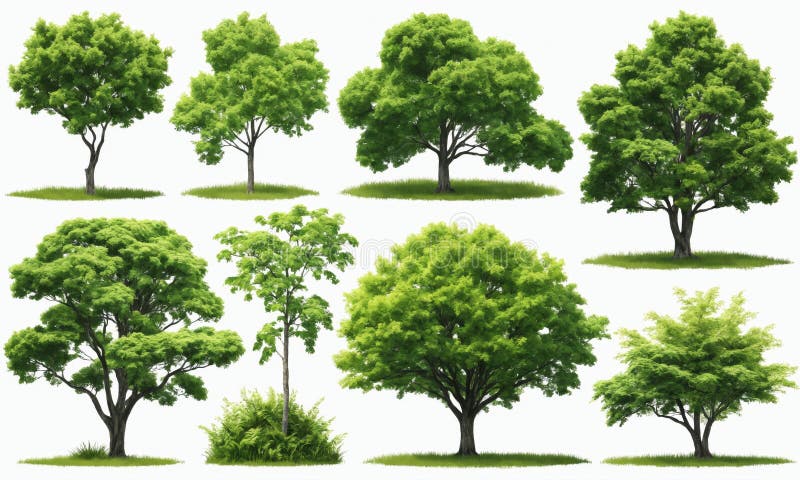 Collection of Eight Trees Isolated on a White Background Stock ...