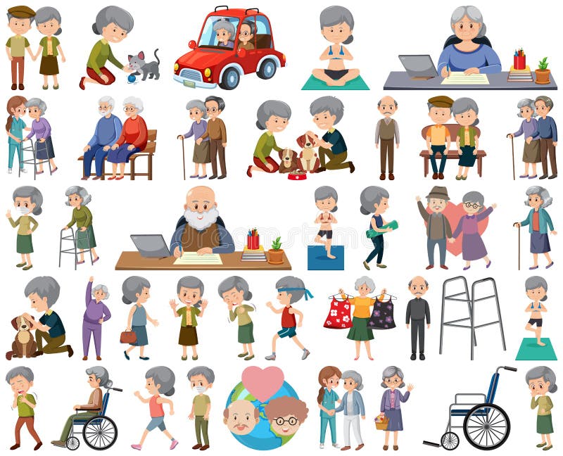 Collection of Elderly People Icons Stock Vector - Illustration of male ...