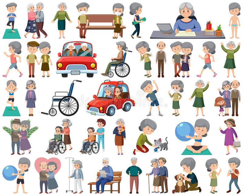 Collection of Elderly People Icons Stock Vector - Illustration of child ...