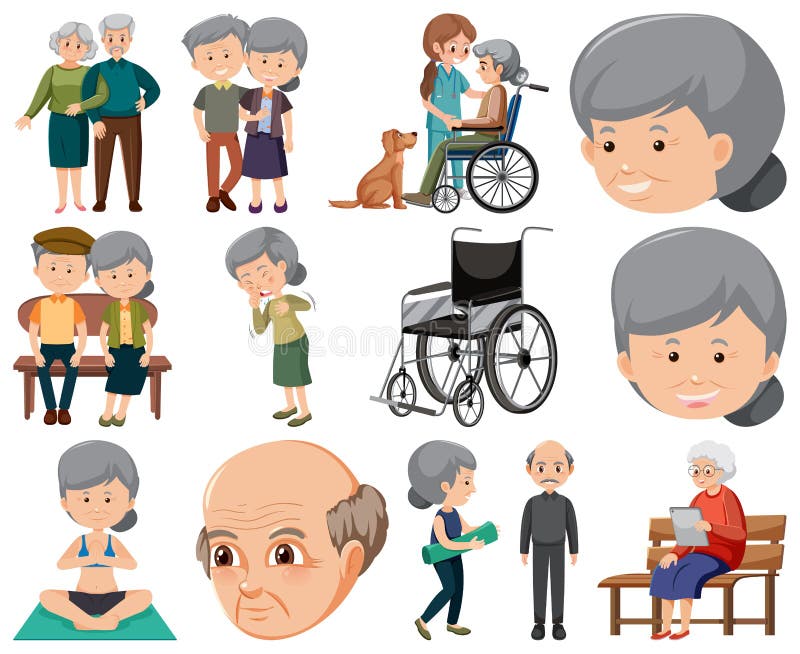 Collection of Elderly People Icons Stock Vector - Illustration of ...
