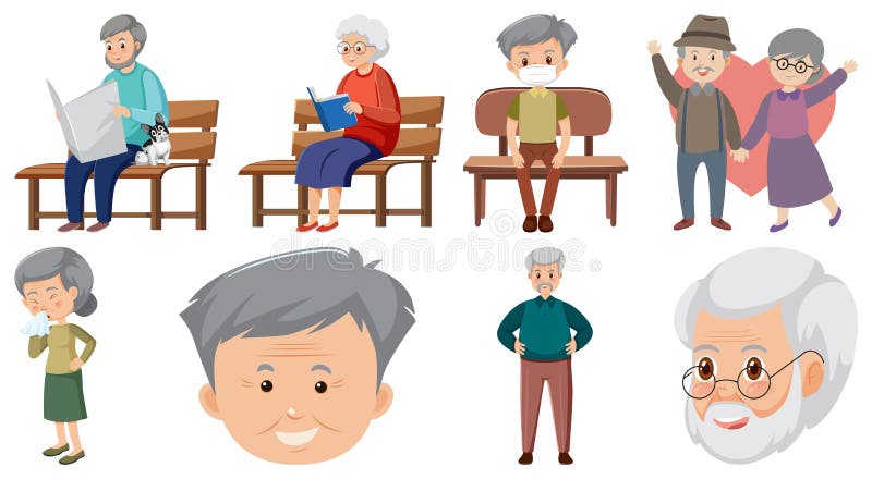 Collection of Elderly People Icons Stock Vector - Illustration of ...