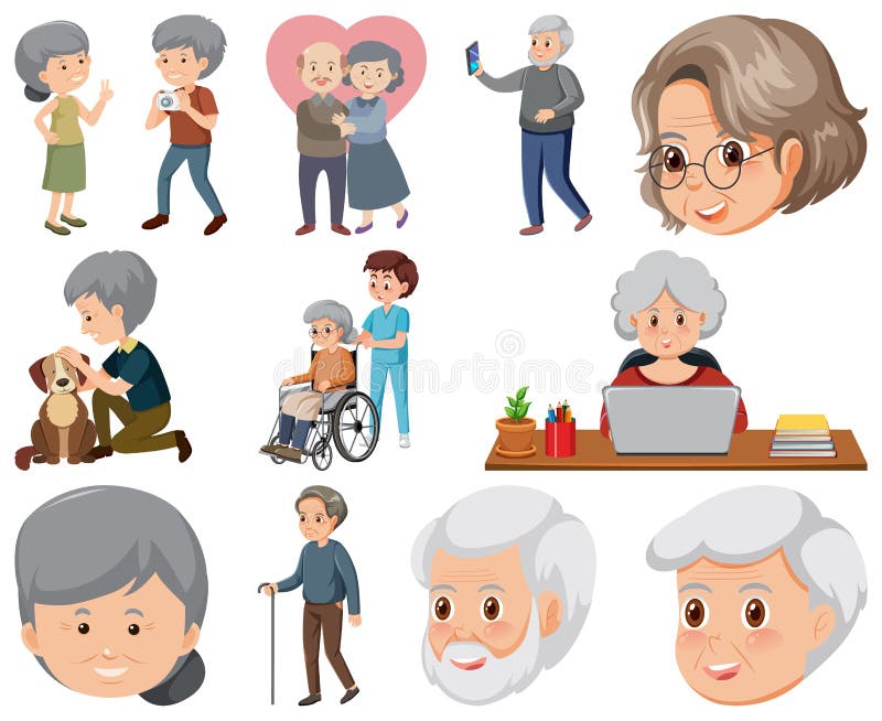 Collection of Elderly People Icons Stock Vector - Illustration of ...