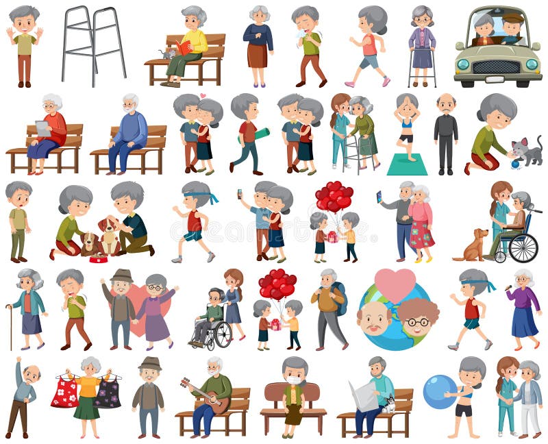 Collection of Elderly People Icons Stock Vector - Illustration of ...