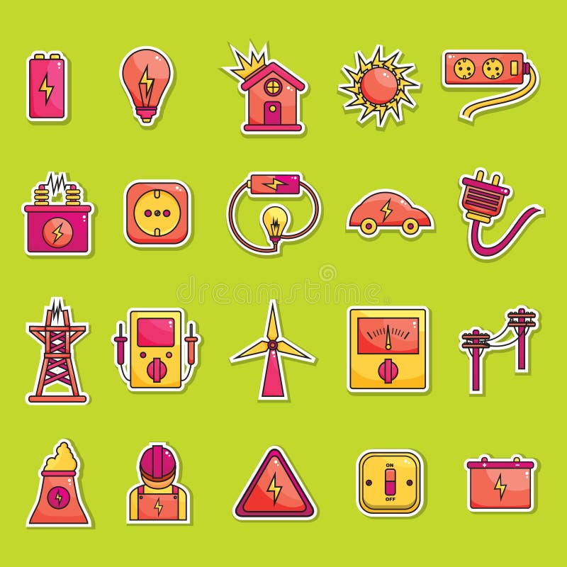 Collection of Electrical Equipments. Vector Illustration Decorative ...