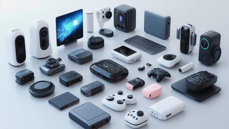 A Collection of Electronic Devices Including a Keyboard, a Tablet, a ...