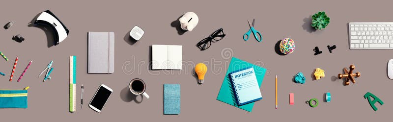 Collection of Electronic Gadgets and Office Supplies Stock Image ...