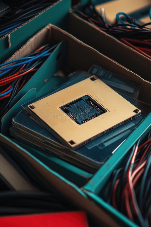 A Collection of Electronic Parts Inside a Cardboard Box Stock Photo ...